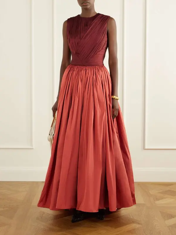 ABADIA Draped Gathered Taffeta Gown