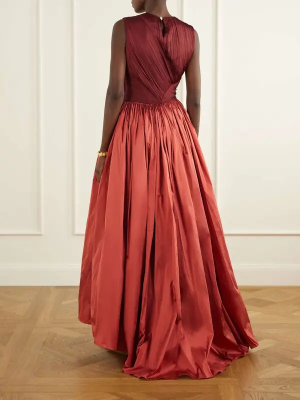 ABADIA Draped Gathered Taffeta Gown