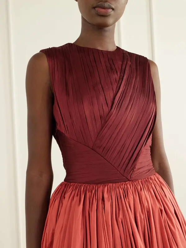 ABADIA Draped Gathered Taffeta Gown