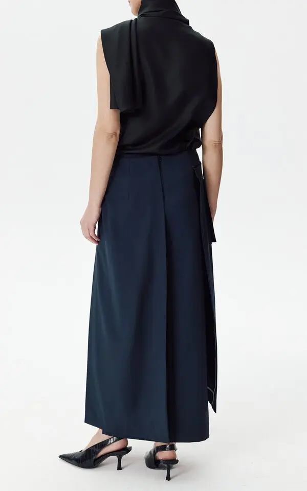 DI STAVNITSER Gentleman Wool Maxi Skirt - Navy