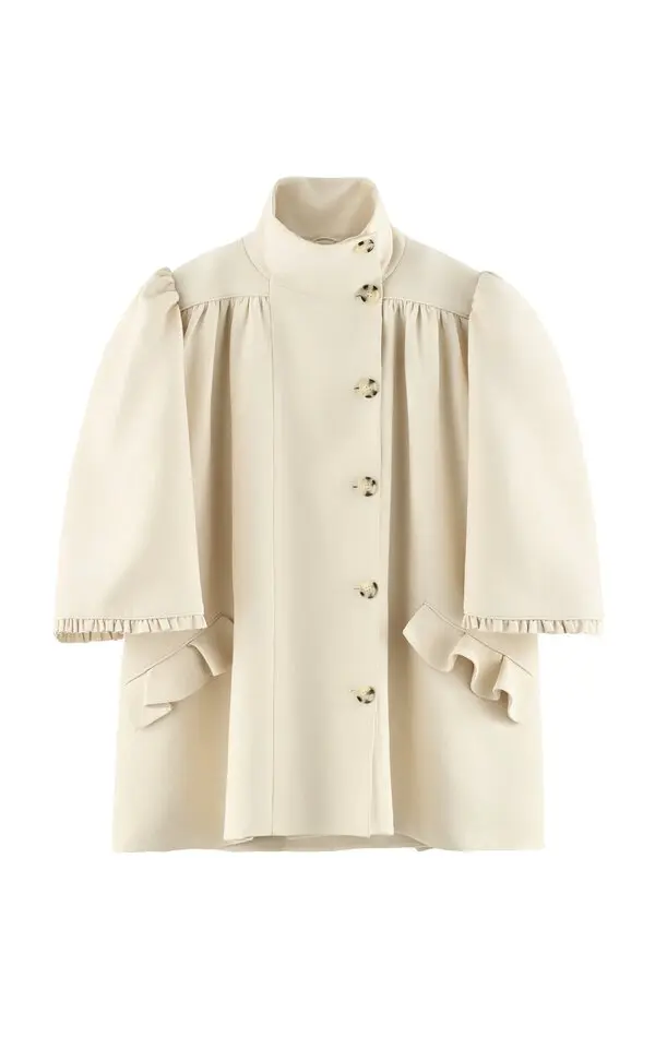 Arakii Pleated Frill Wool-blend Trench Coat