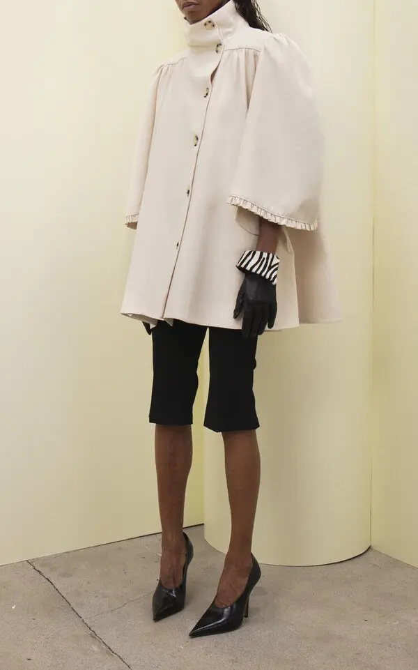 Arakii Pleated Frill Wool-blend Trench Coat