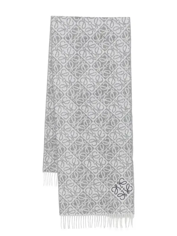 Loewe Anagram Wool And Cashmere Scarf - Grey