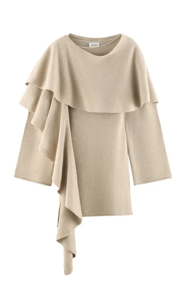 Arakii Ruffled Scarf Wool-blend Mini Dress - Nude