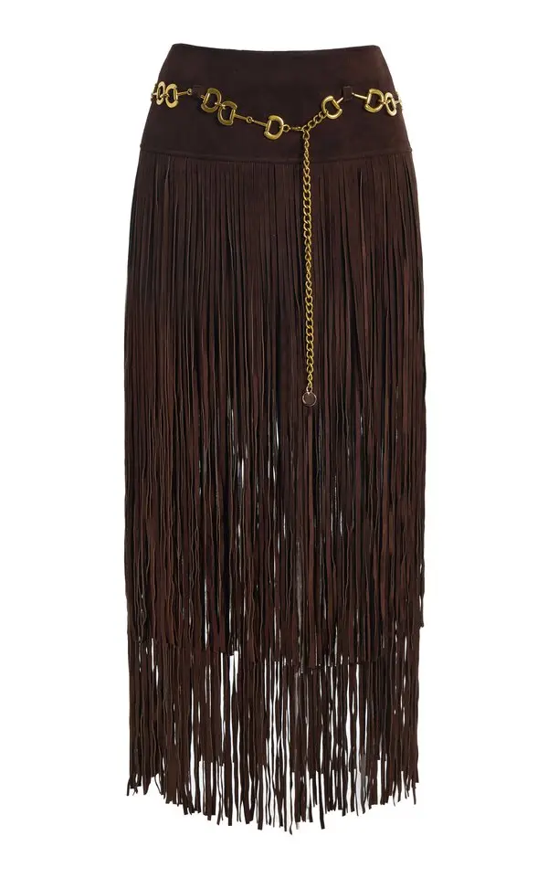 Cara Cara Fringe Lamb Suede Midi Skirt