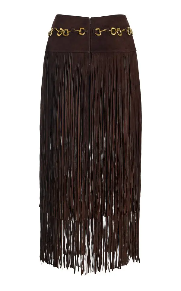 Cara Cara Fringe Lamb Suede Midi Skirt