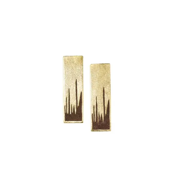ZEWORKS Handcrafted Brass Earrings With Bloodstone Inlay - Brown/gold