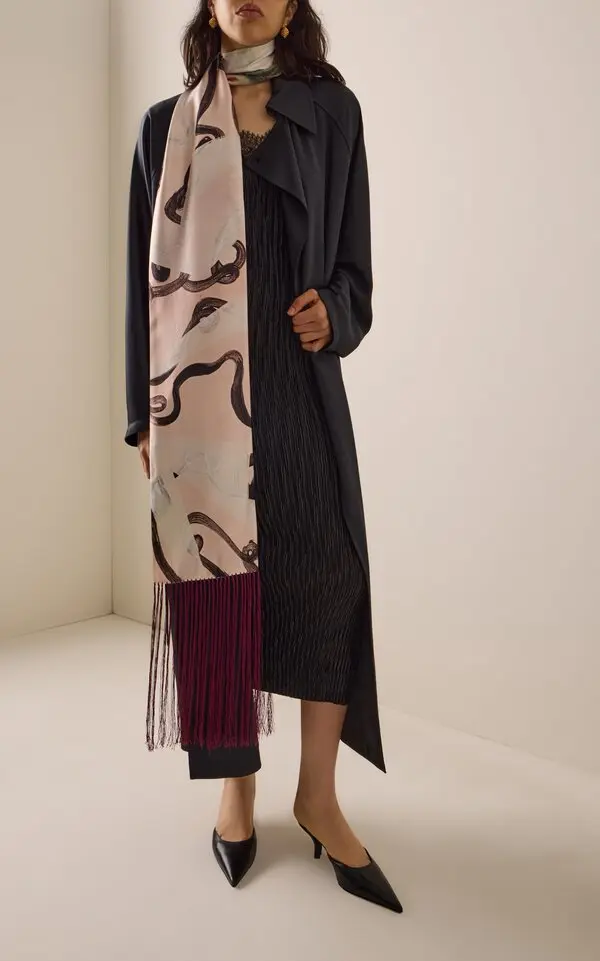 OTZIO Fringed Silk-twill Double Scarf - Pink