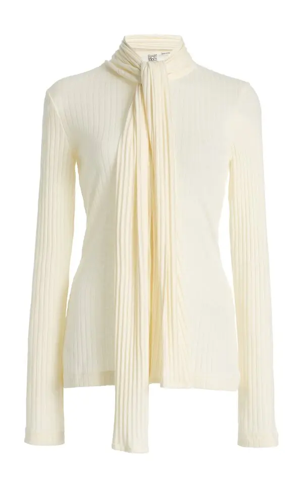 TOTEME Ribbed Knit Top With Bow Detail - White