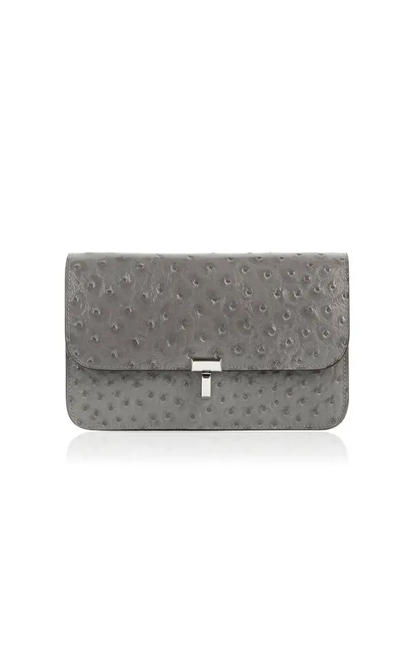 TOTEME T-lock Ostrich-embossed Leather Crossbody Bag - Grey