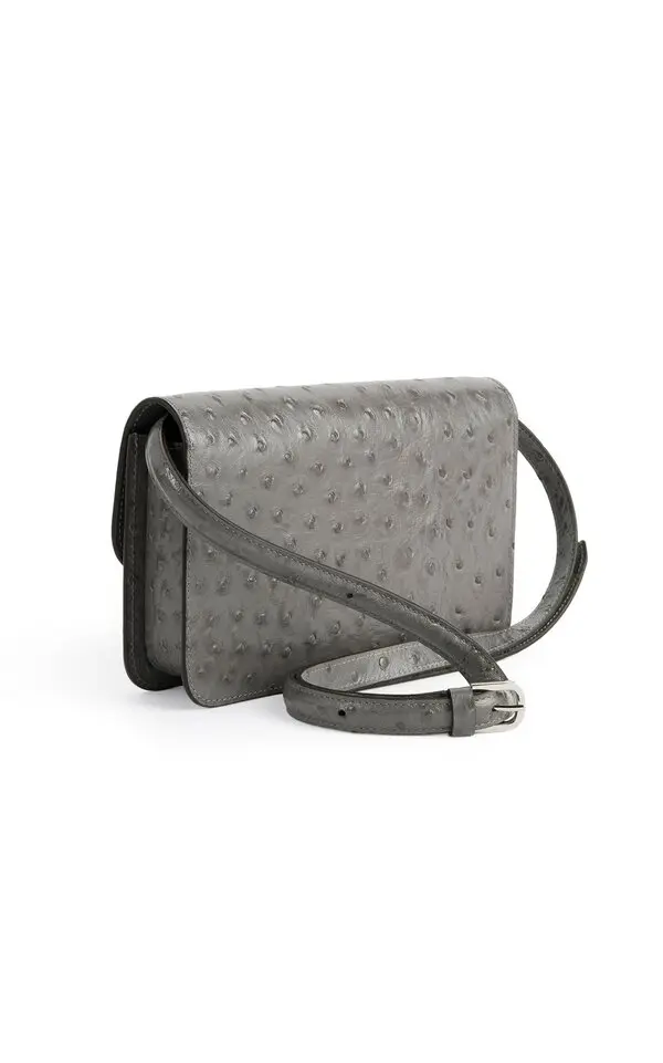 TOTEME T-lock Ostrich-embossed Leather Crossbody Bag - Grey