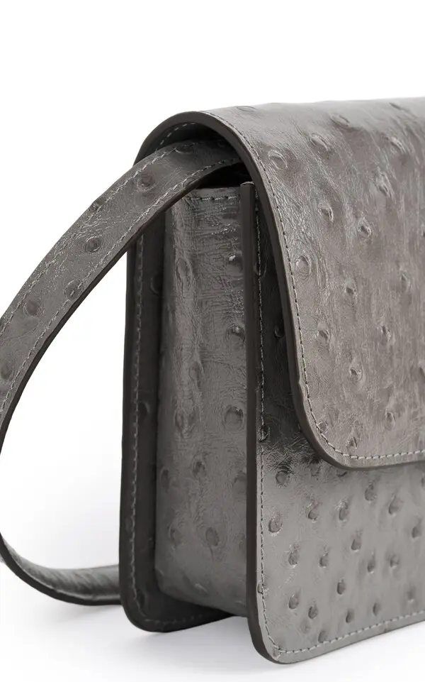 TOTEME T-lock Ostrich-embossed Leather Crossbody Bag - Grey