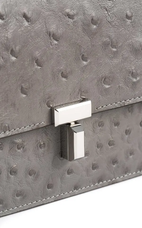 TOTEME T-lock Ostrich-embossed Leather Crossbody Bag - Grey