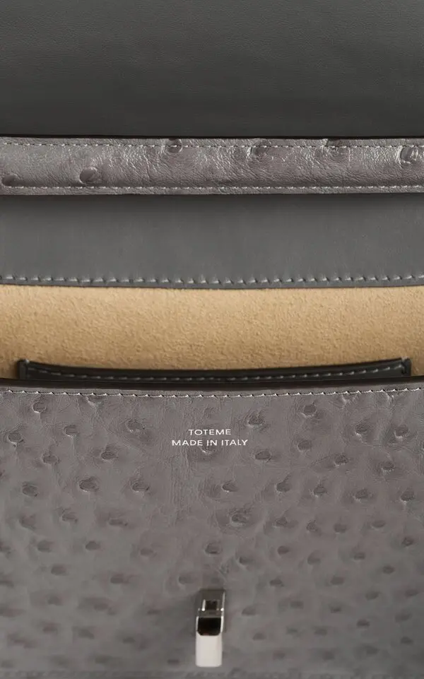 TOTEME T-lock Ostrich-embossed Leather Crossbody Bag - Grey