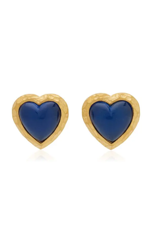 ANABELA CHAN Heart 24k Gold And Aluminum Gem Earrings - Blue