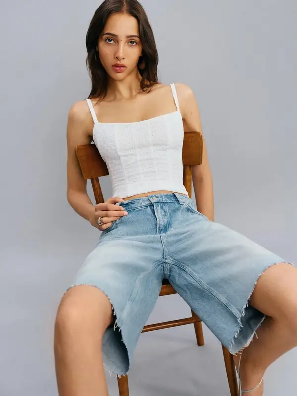 REFORMATION Finley Low Rise 11 In Baggy Jorts - Blue