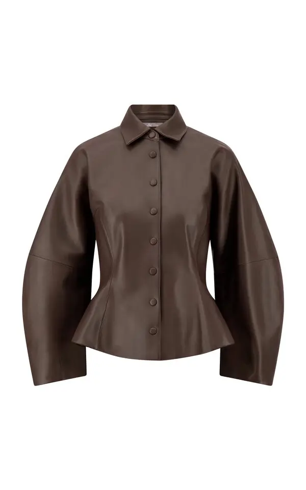 Lela Rose Leather Peplum Jacket - Brown