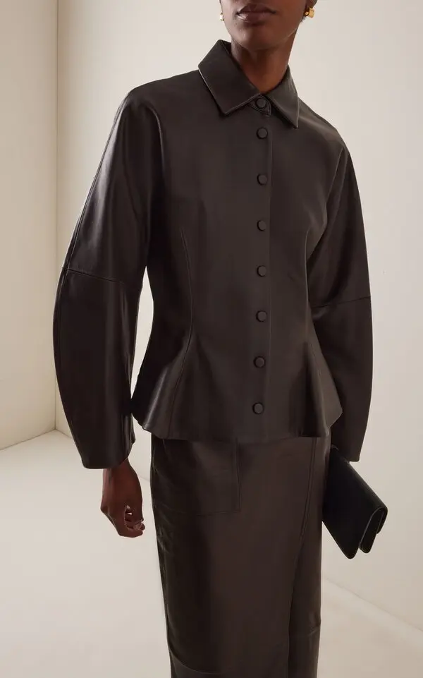 Lela Rose Leather Peplum Jacket