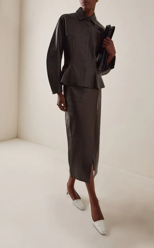 Lela Rose Leather Peplum Jacket