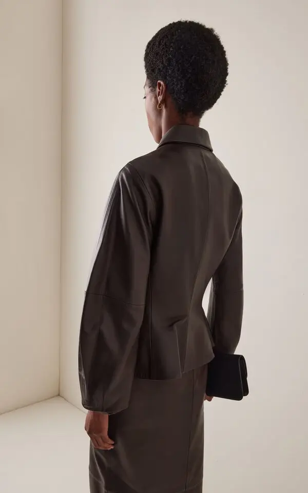 Lela Rose Leather Peplum Jacket