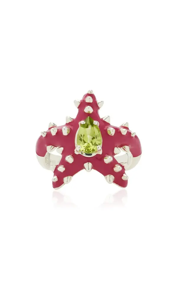 Bea Bongiasca Stella Studded Sterling Silver Peridot And Enamel Ring - Multi
