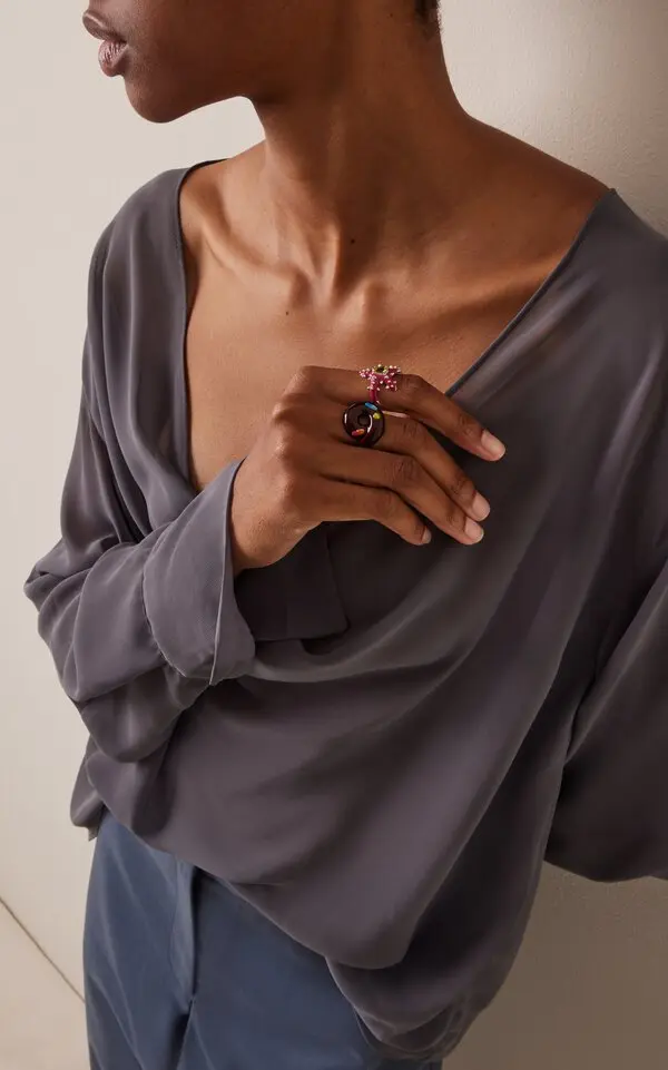 Bea Bongiasca Stella Studded Sterling Silver Peridot And Enamel Ring