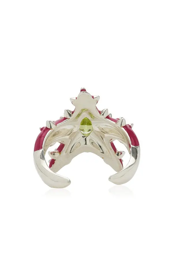 Bea Bongiasca Stella Studded Sterling Silver Peridot And Enamel Ring