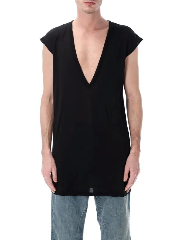 Rick Owens Sleeveless Deep V-neck Longline T-shirt - Black