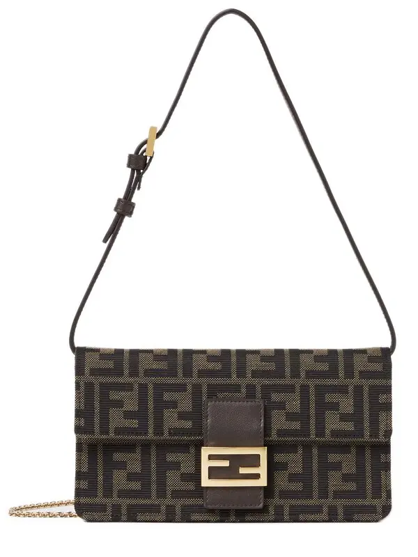 Fendi Mini Baguette Ff Logo Shoulder Wallet Bag With Chain Strap, 11.5cm X 21cm X 5.5cm - Marrone