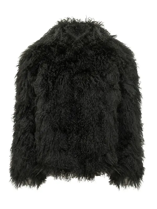 MARTHA LOUIS Mongolian Shearling Jacket With Wide Neck