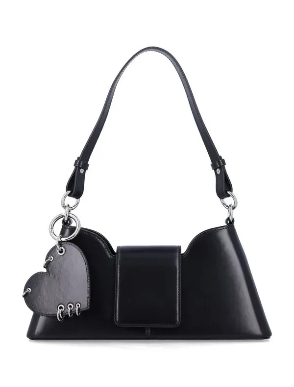JUSTINE CLENQUET Marla Geometric Leather Handbag With Heart Charm, 14 Cm X 32 Cm X 7 Cm - Nero