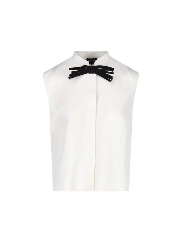 Giorgio Armani Sleeveless Silk Bow Neck Blouse - White