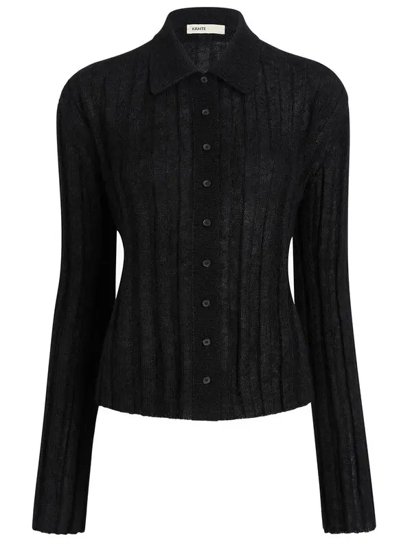 Khaite Classic Mohair-silk Ribbed Knit Collared Cardigan