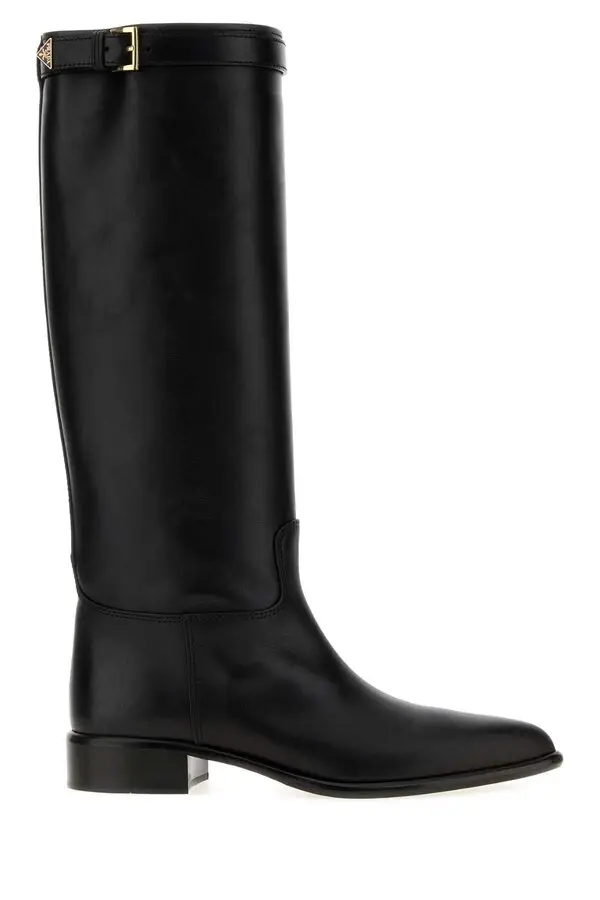 Prada 100% Calf Leather Ankle Boots For - Nero