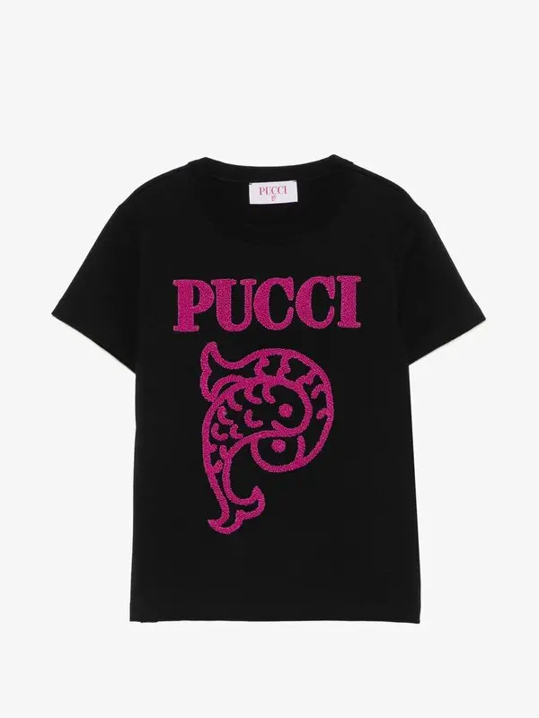 Emilio Pucci Embroidered Front Logo Crewneck T-shirt - Nero