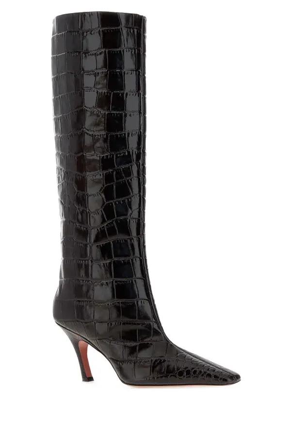 Amina Muaddi Dark Leather Mona Boots