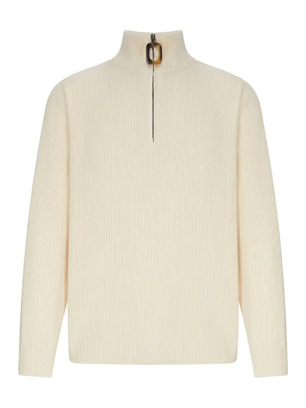 JW Anderson J.w.anderson Ribbed Sweater With High Neck And Zip - Cream
