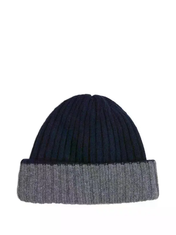Fedeli Ribbed Cashmere Beanie Hat - Blue