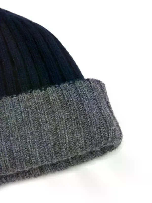 Fedeli Ribbed Cashmere Beanie Hat - Blue