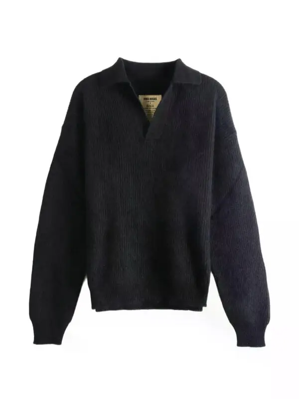 UMA WANG Ribbed-knit Spread-collar Sweater