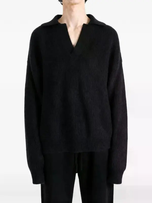 UMA WANG Ribbed-knit Spread-collar Sweater