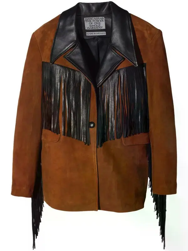 DANCASSAB Patsy Fringe-trim Suede Jacket - Brown