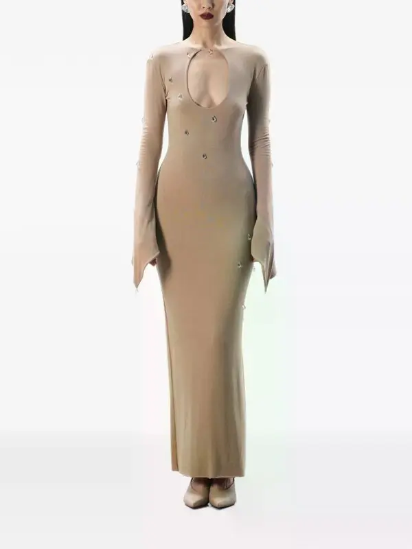 MANURI Maxi Crystal-embellished Cut-out Dress - Neutrals