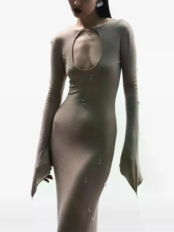 MANURI Maxi Crystal-embellished Cut-out Dress - Neutrals