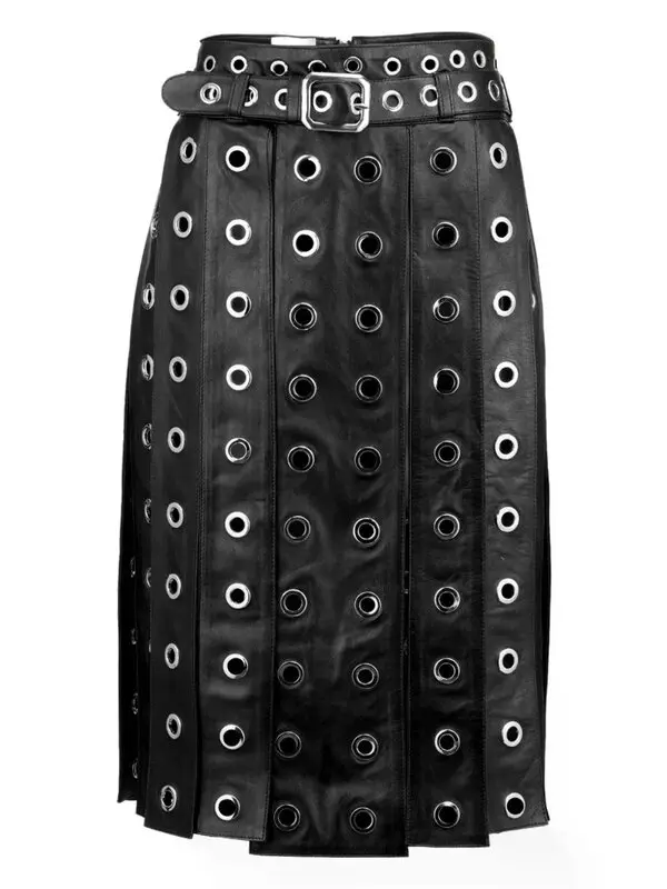 DANCASSAB Vera Eyelet Belted Skirt - Black