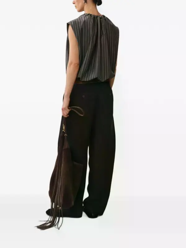 LESS Shirred-neck Striped Blouse