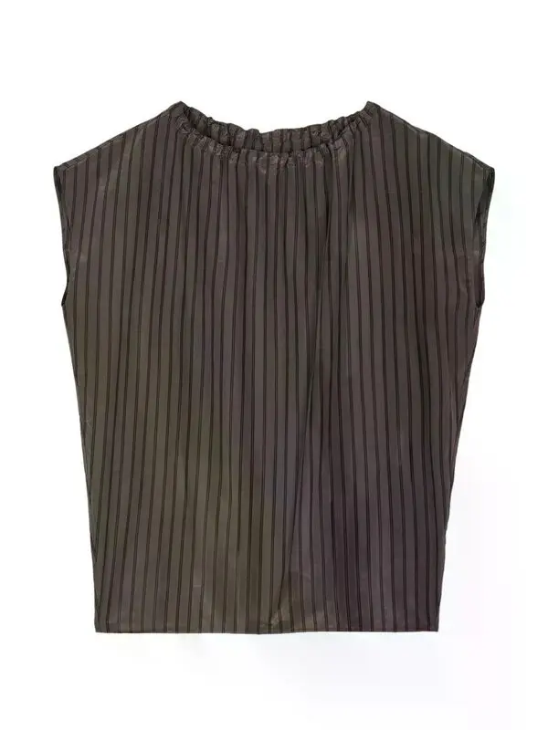 LESS Shirred-neck Striped Blouse