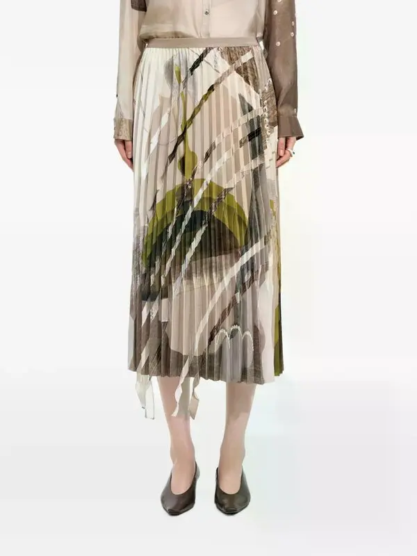JNBY Abstract-print Pleated A-line Midi Skirt
