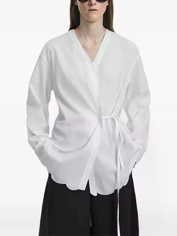 JNBY Scalloped-edge Wrap-tie Shirt - White