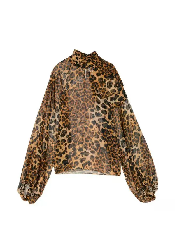 Pamella Roland Leopard-print High-neck Blouse - Brown